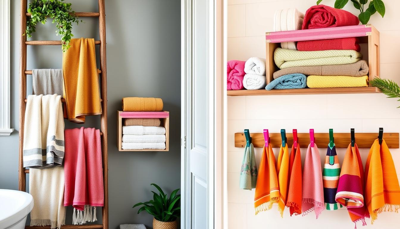 Get inspired by unique and functional ways to display your bath towels.
